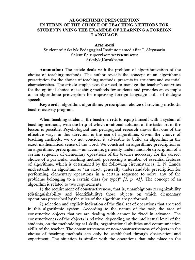 Algorithmic Prescription | PDF | Teaching Method | Algorithms