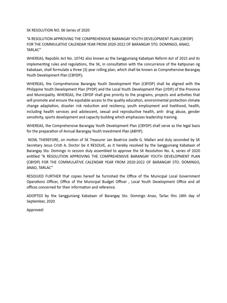 SK RESOLUTION Sample | PDF