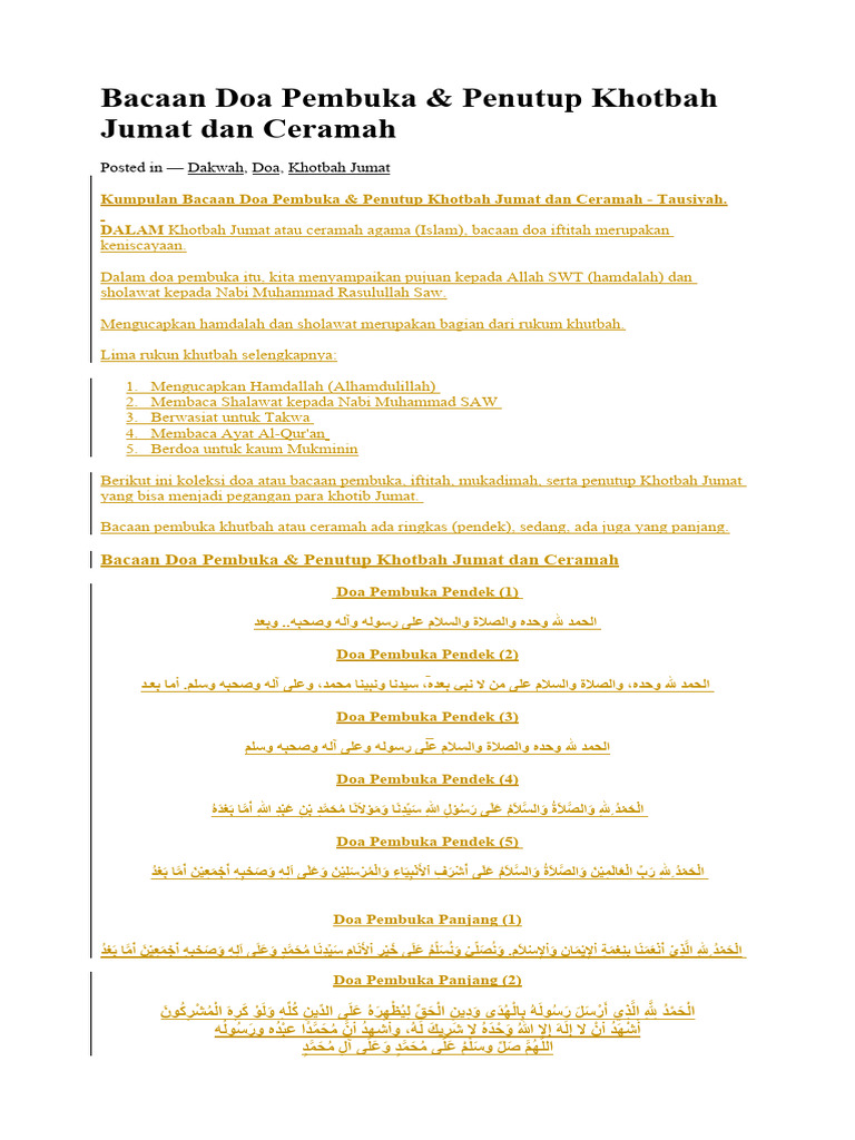 Bacaan Doa Pembukan Kutbah Jumat | PDF