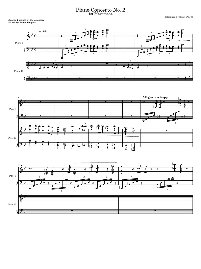 Brahms Piano Concerto No ST Movement Arr For Pianos | PDF | Johannes ...