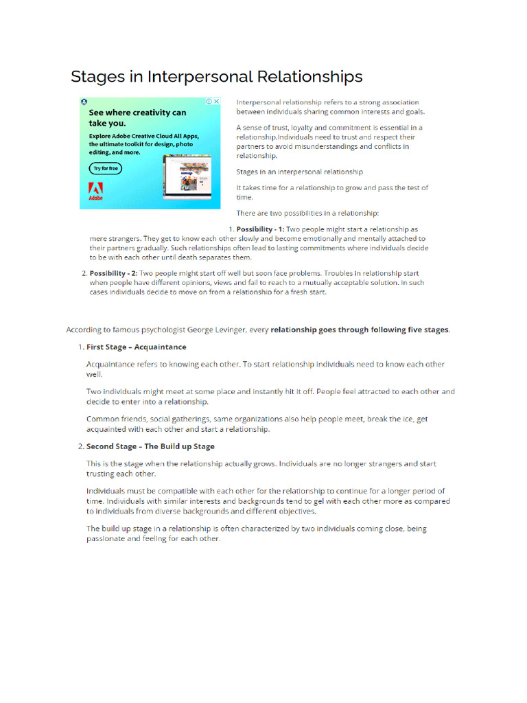 Stages of Interpersonal Relationship | PDF