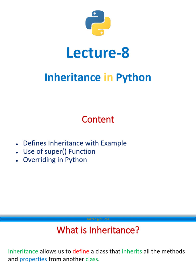 Lecture 8 - Inheritance in Python | PDF | Computers Lecture 8 - Inheritance in Python | PDF | Computers