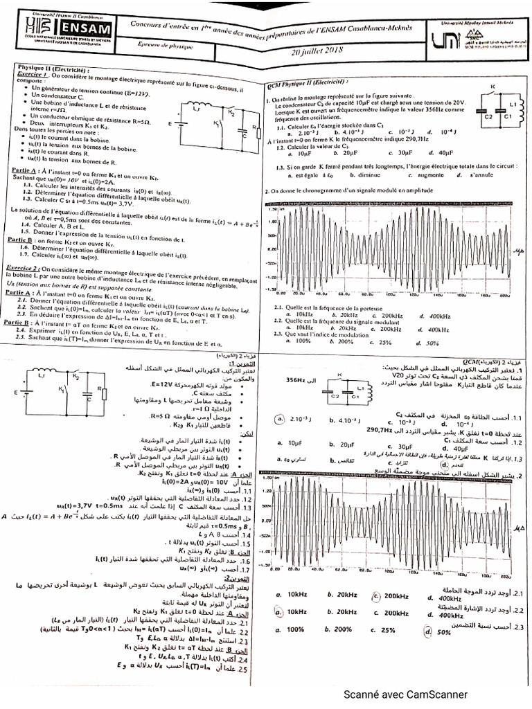 Concours Ensam Physique 2018 | PDF