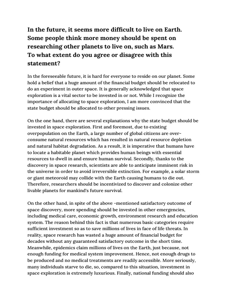 Space Exploration vs. Earth Needs | PDF | Space Exploration | Earth