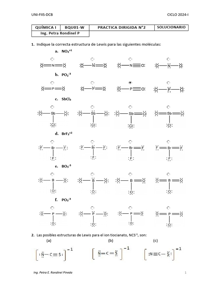 PRAC DIRIGIDA N°2 PARTE II - Solucionario BQU01-W 2024-I | PDF | Enlace químico | Valencia (Química)