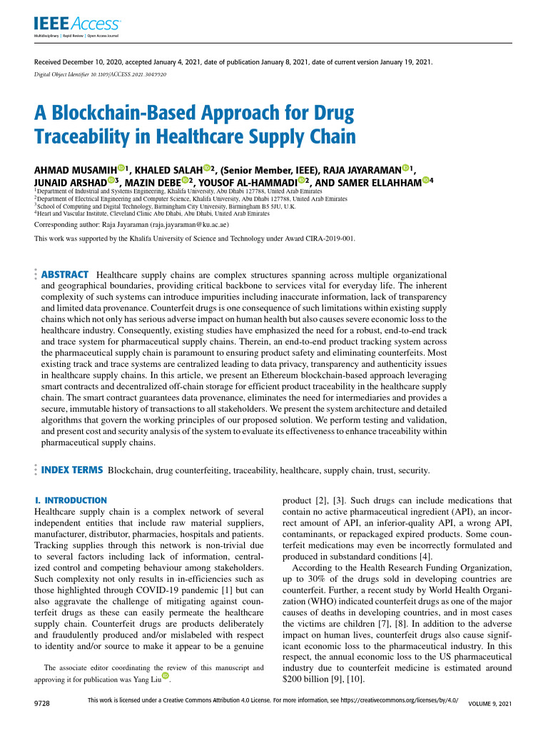A Blockchain-Based Approach For Drug Traceability in Healthcare Supply Chain | PDF | Supply ...