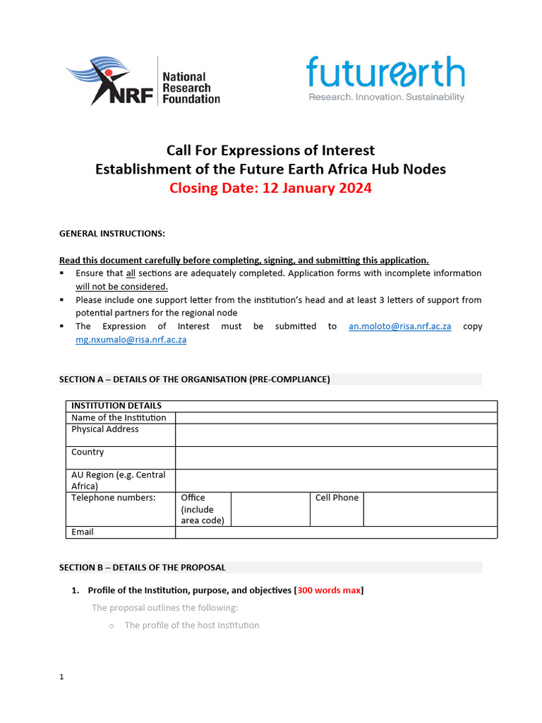 Africa Hub Nodes EoI Application Form | Download Free PDF | Information | Sustainability