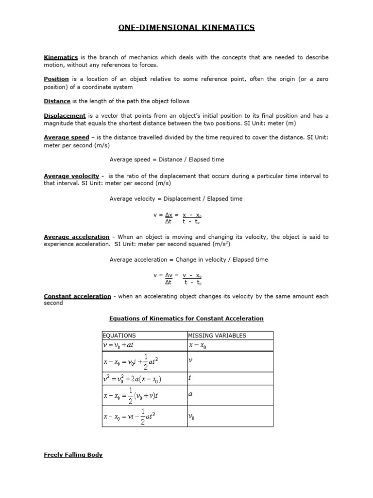 Intro to One-Dimensional Kinematics | PDF