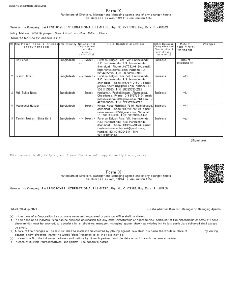 Form 12 | PDF | Document | Signature