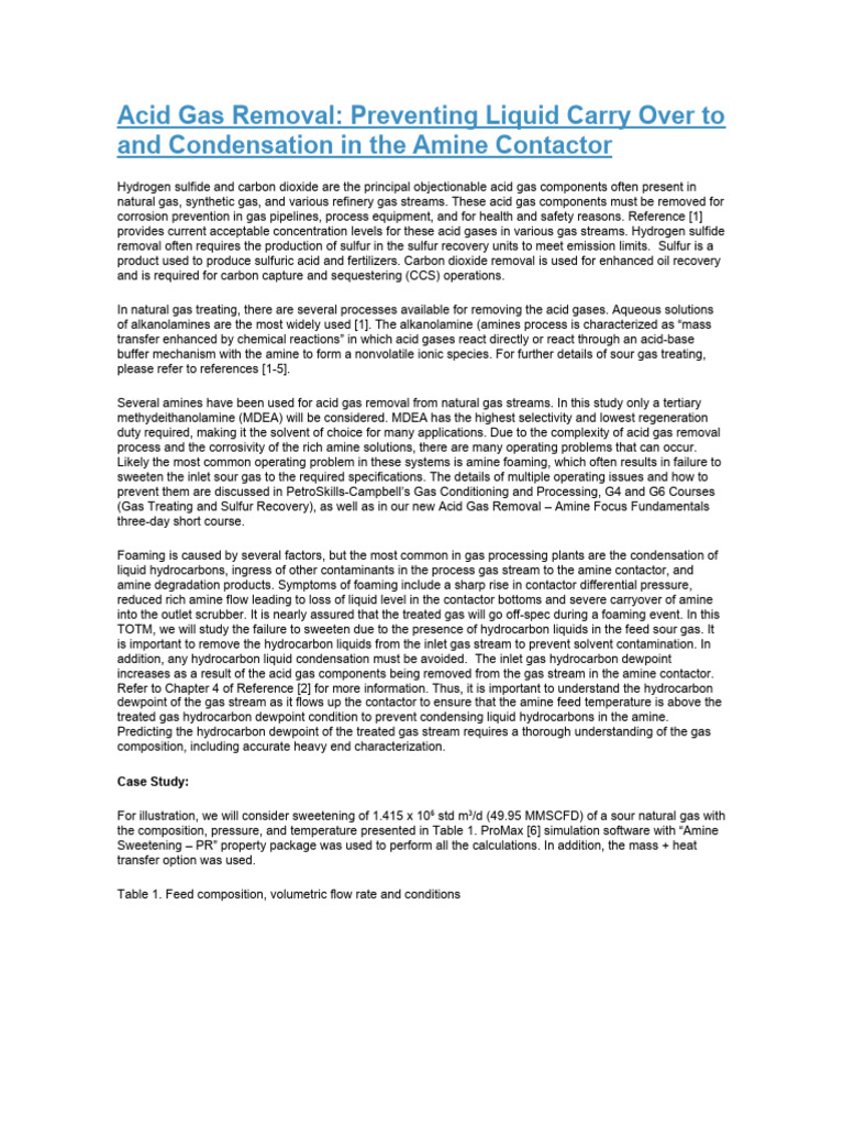 Acid Gas Removal & Amine Contactor Optimization | PDF | Chemical ...