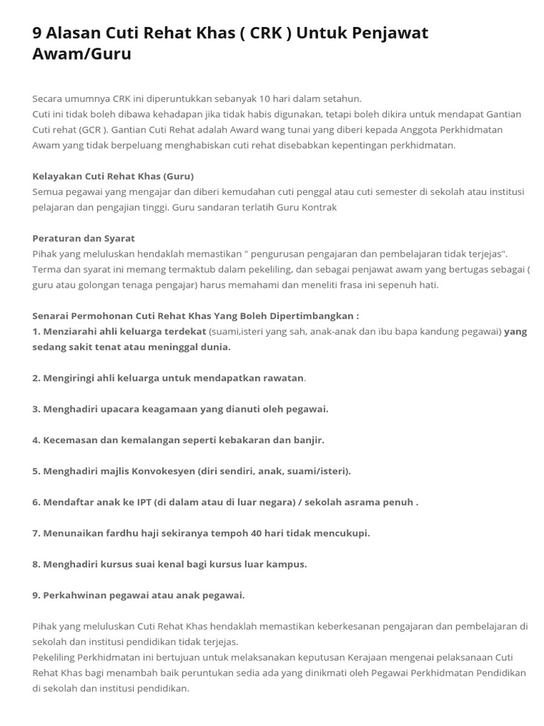 9 Sebab Cuti Rehat Khas Guru | PDF | Karier & Perkembangan | Bisnis