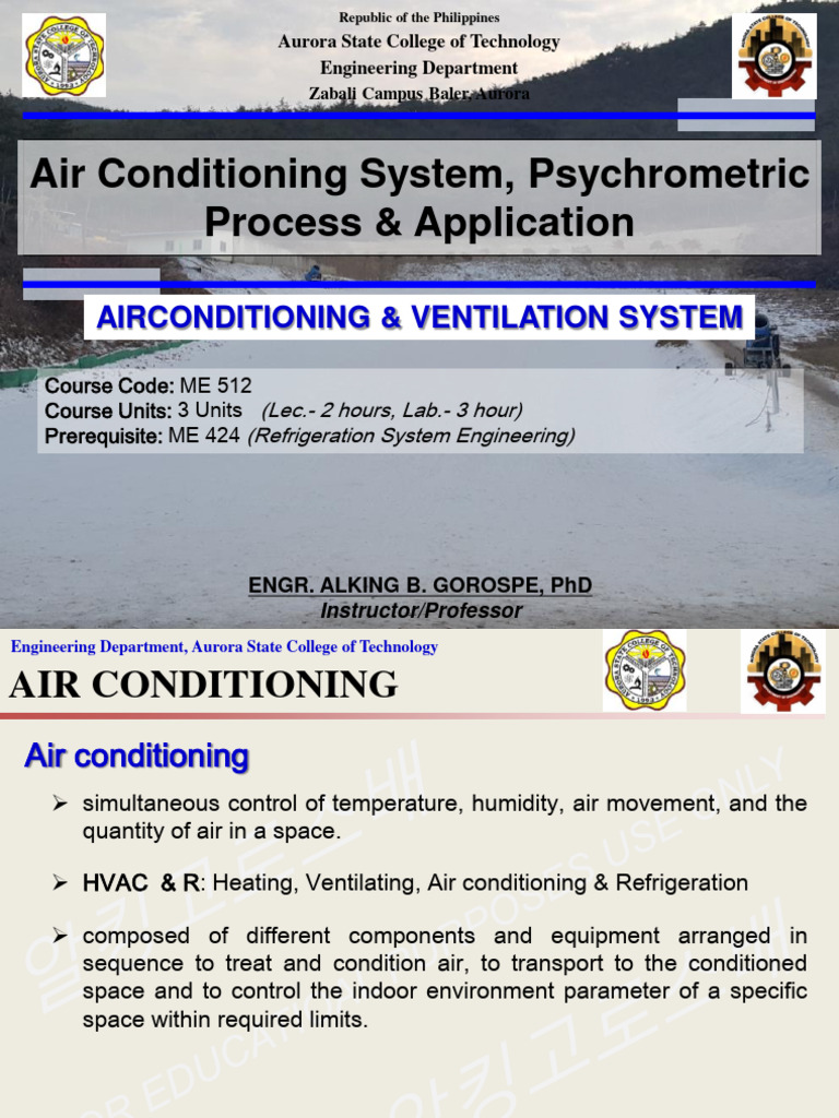 ME 512 - Chapter 1 - Air Conditioning Process, Psychrometric Properties & Applications 1.1 | PDF ...