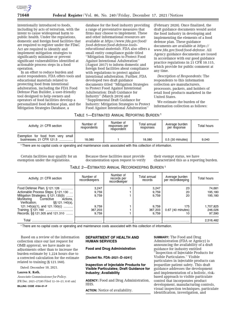 FDA Guidance on Injectable Particulates | PDF | Food And Drug ...