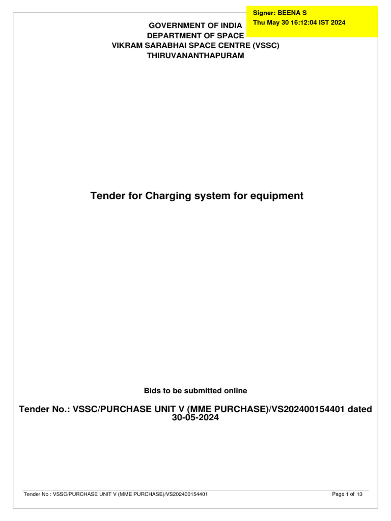 VSSC Tender for Charging System Equipment | PDF | Payments