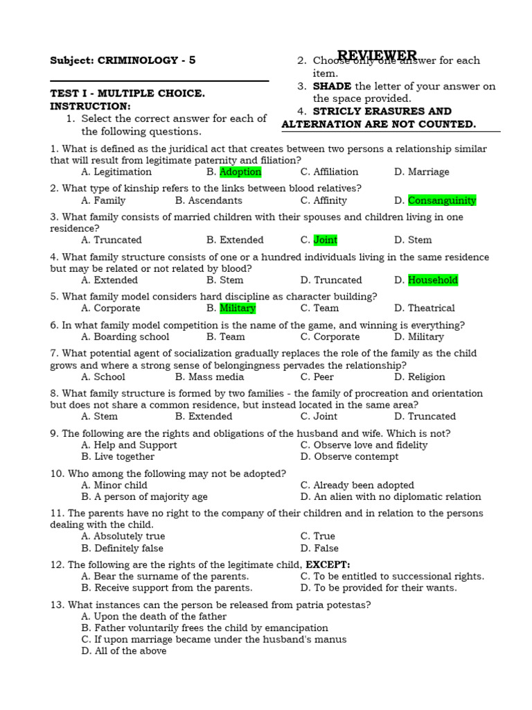 Review Questionnaire For Final Exam | PDF | Child Abuse | Legal Guardian