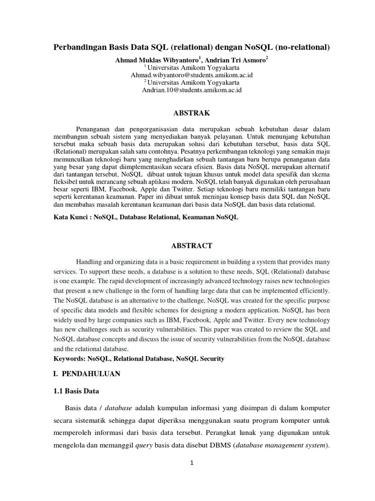 Perbandingan Basis Data SQL Relational D | PDF | Teknologi & Rekayasa