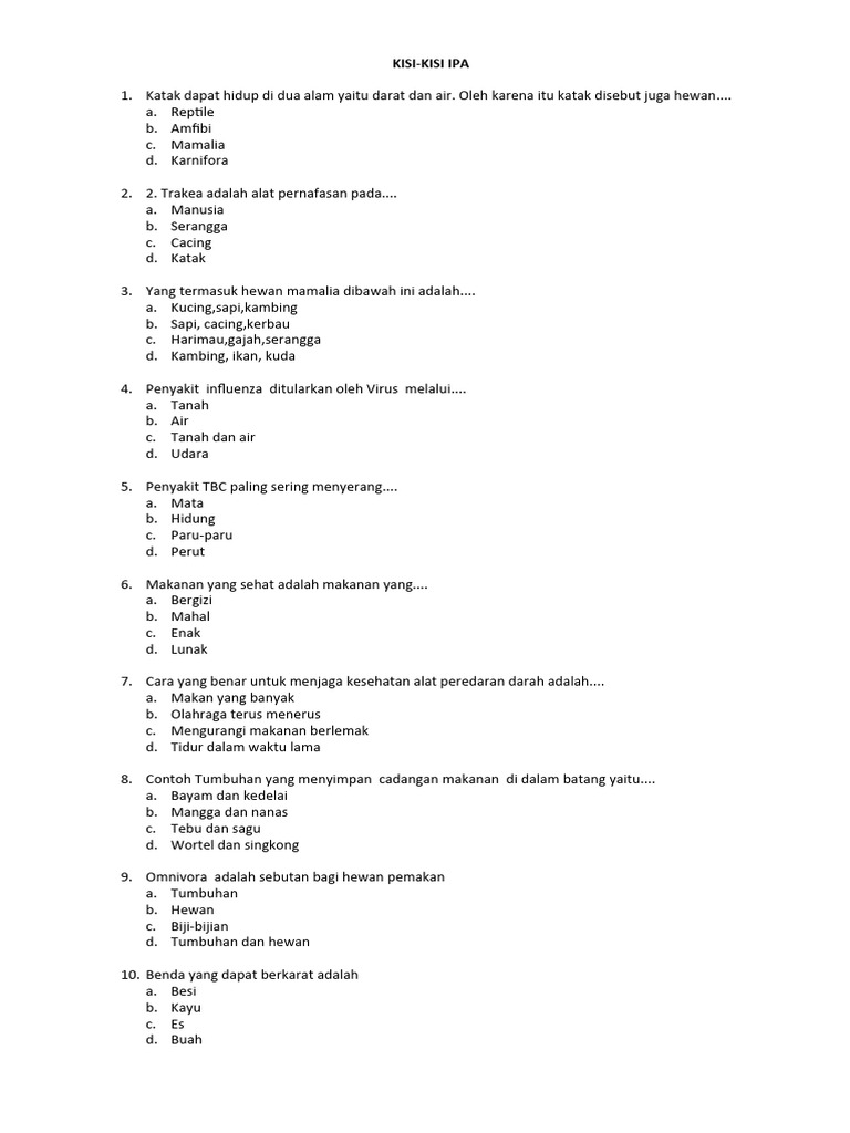 KISI-KISI IPA Kelas 5 Semester Genap | PDF