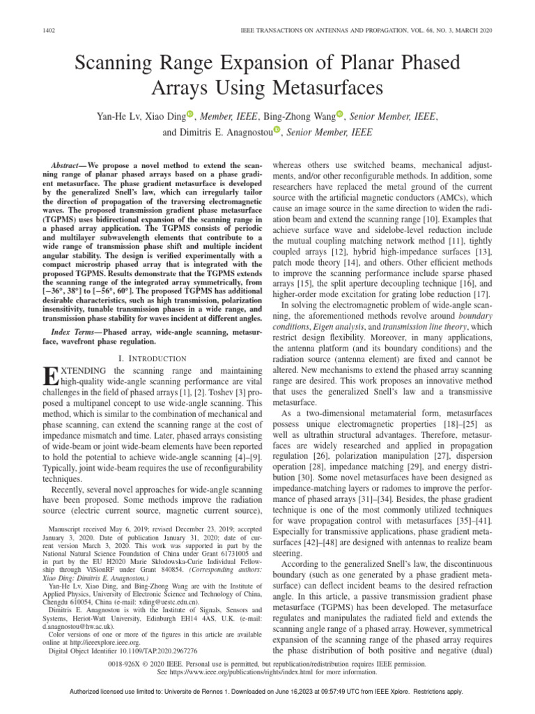 Scanning Range Expansion of Planar Phased Arrays Using Metasurfaces ...