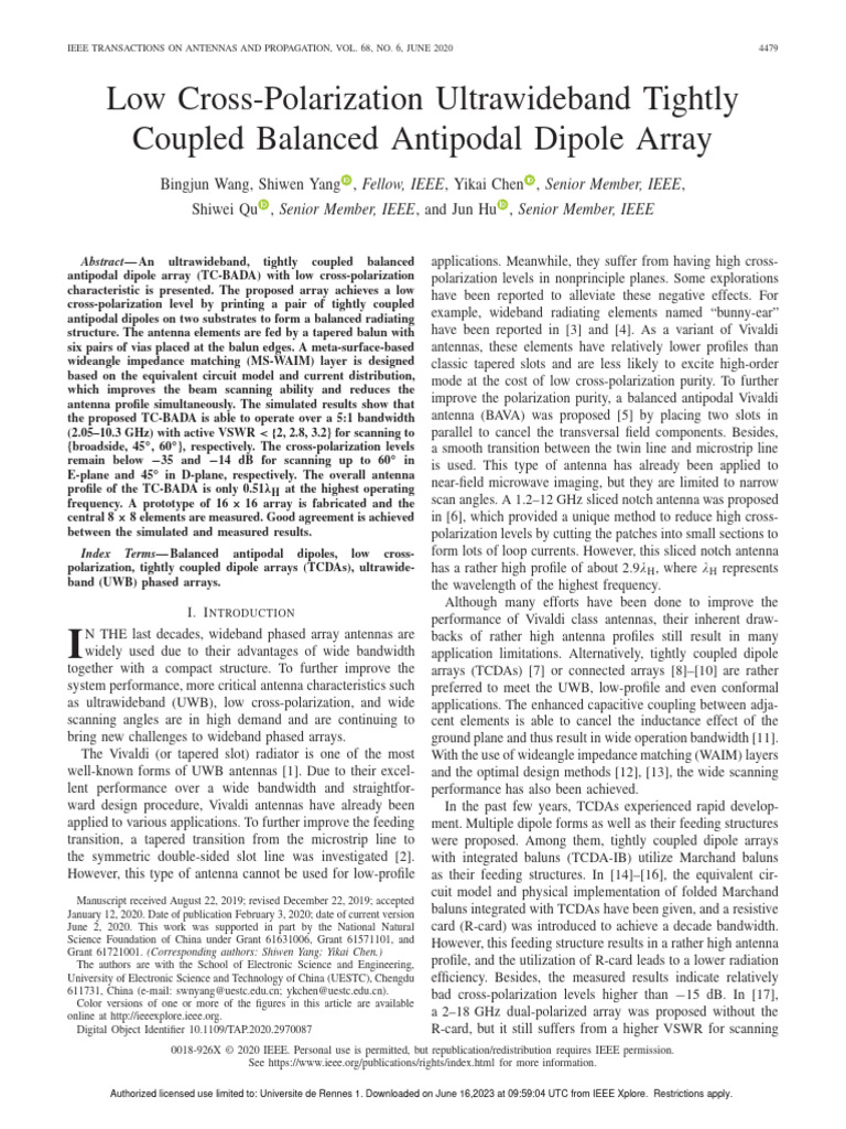 Low Cross-Polarization Ultrawideband Tightly Coupled Balanced Antipodal ... Low Cross-Polarization Ultrawideband Tightly Coupled Balanced Antipodal ...