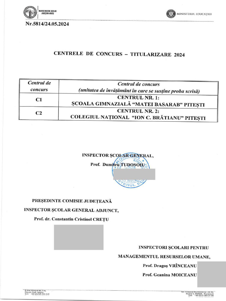 Centre de Concurs Titularizare 2024 | PDF