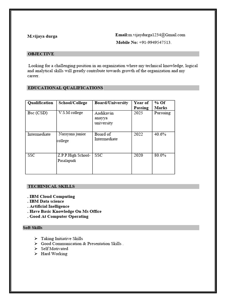 Vijaya Durga Resume A3 | PDF