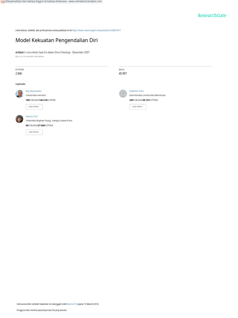 The Strength Model of Self-Control - En.id | PDF | Pengembangan Diri