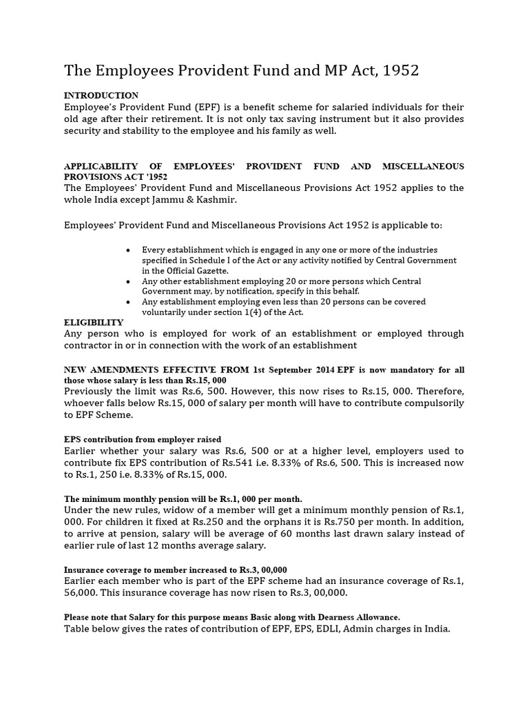 The Employees Provident Fund and MP Act | PDF | Employee Relations | Labor