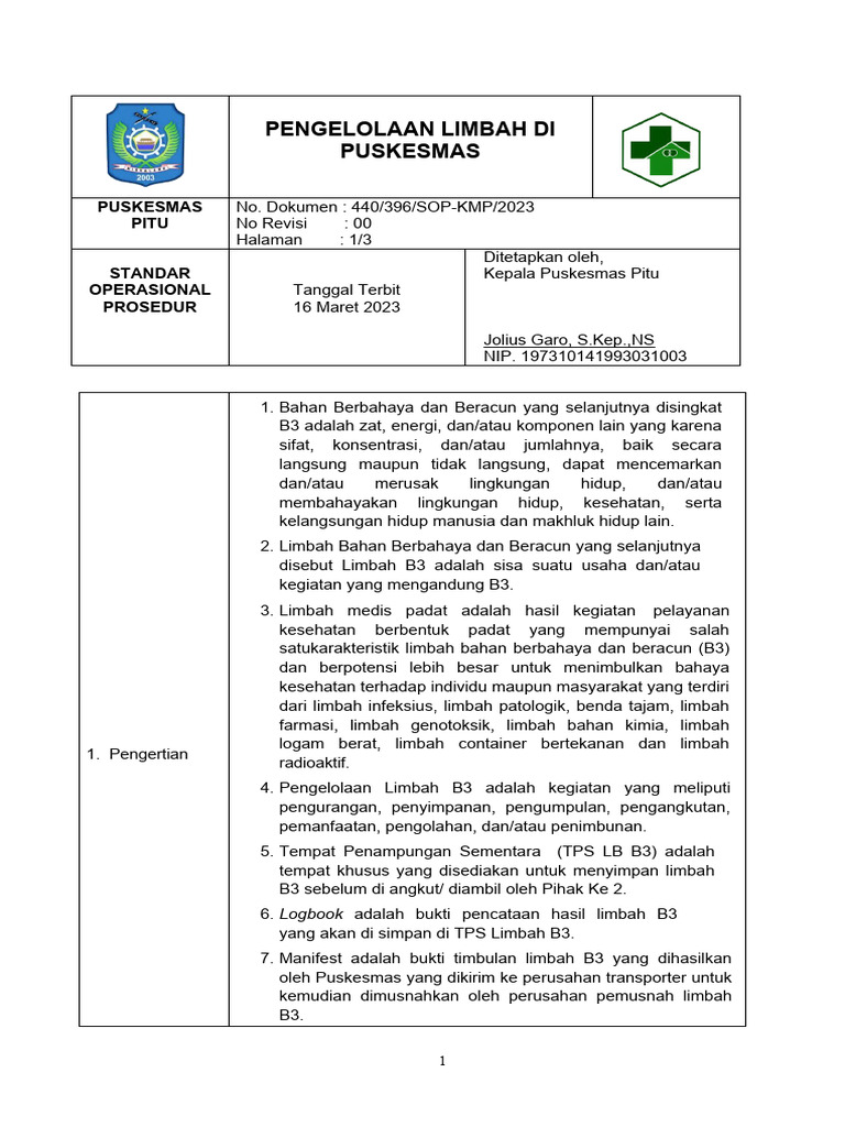 1.4.3.b SOP PENGELOLAAN LIMBAH B3 | PDF