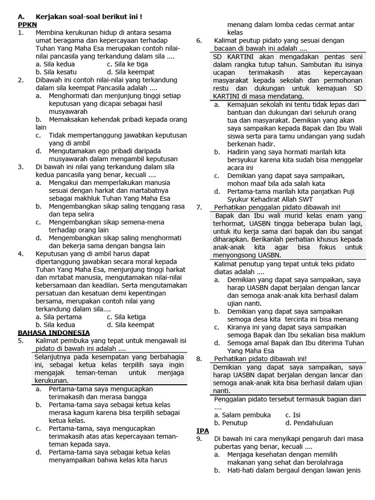 Soal PAS Kelas 6 Tema 7 | PDF