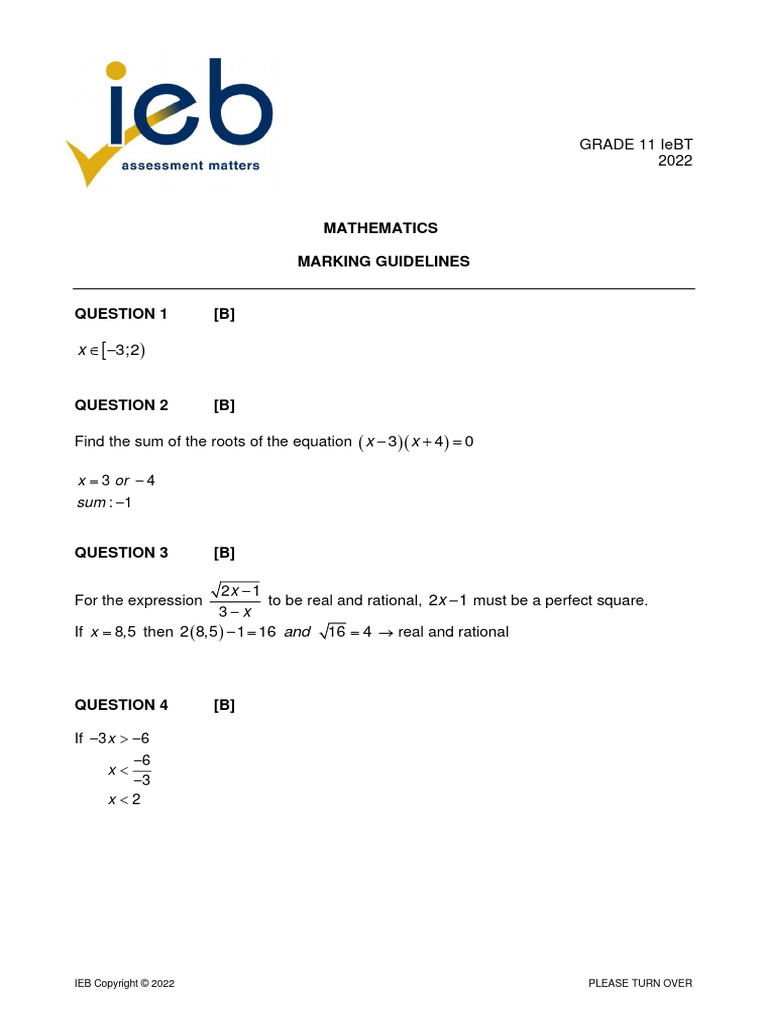 IeBT Mathematics 2022 MEMO | Download Free PDF | Mathematics
