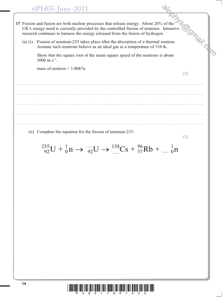 2011 Jun q17 (Radioactivity, Fission & Fusion) | PDF | Nuclear Fusion ...