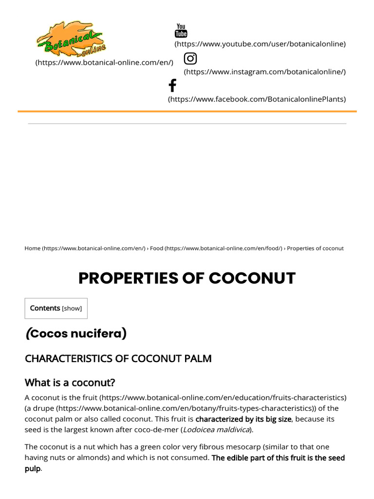 Properties of Coconut - Botanical Online | PDF | Carbohydrates ...