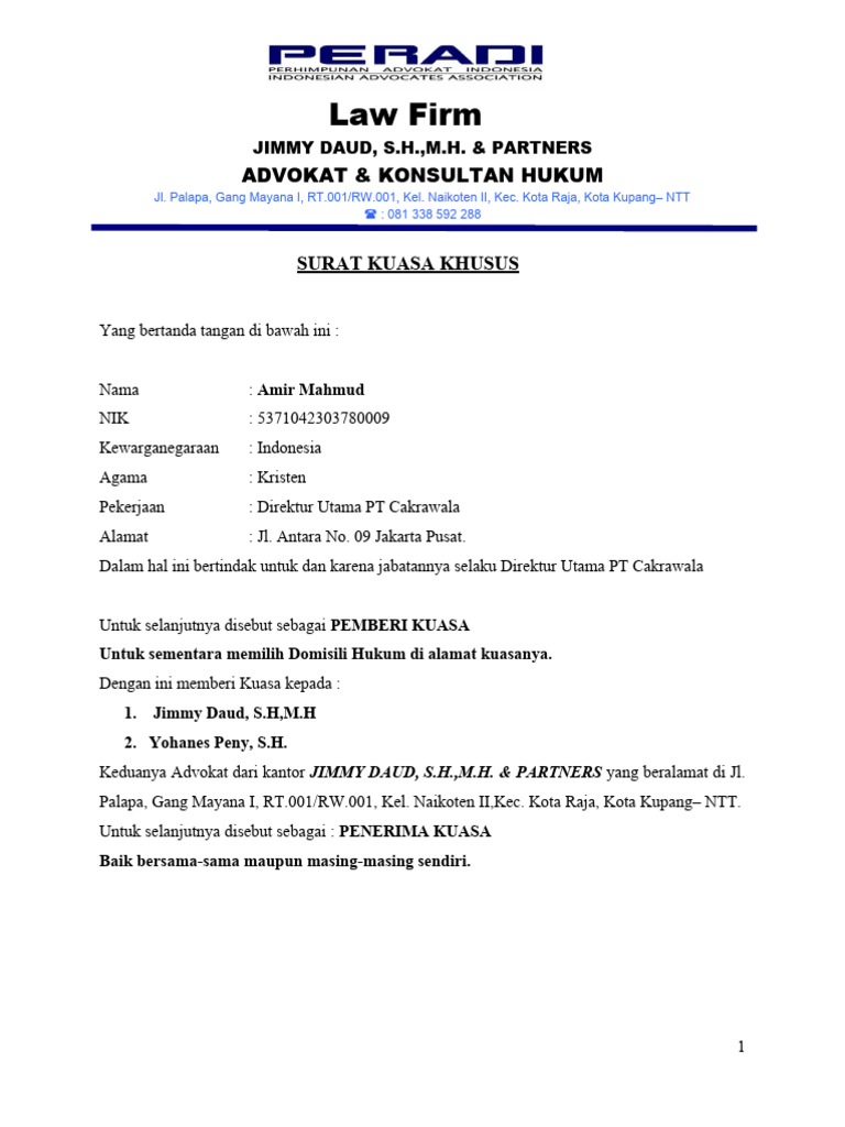 Surat Kuasa Khusus PMH | PDF