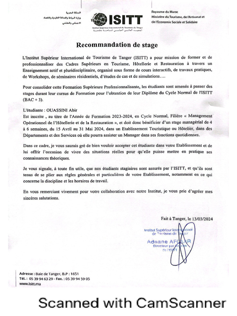 recommendation de stage Abir | PDF