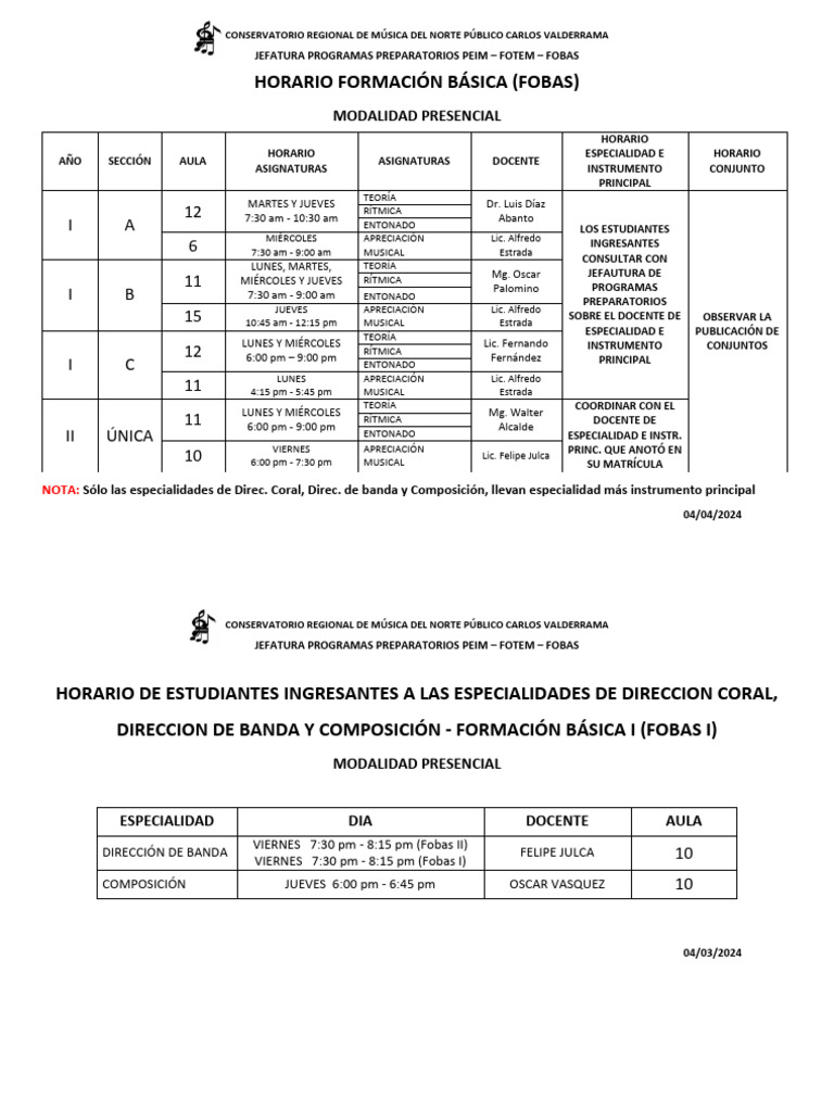 Horario Fobas | PDF | Musicología | Las artes escénicas