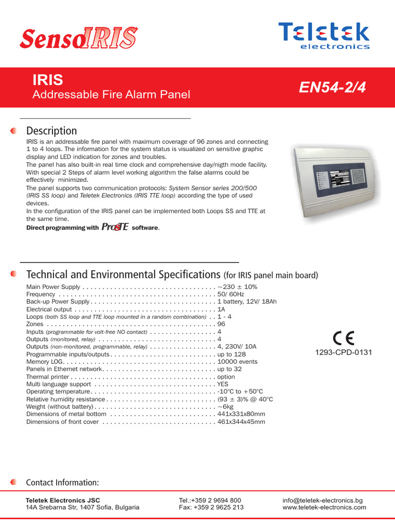 IRIS Addressable Fire Panel Datasheet - CDR | PDF | Manufactured Goods | Computer Engineering