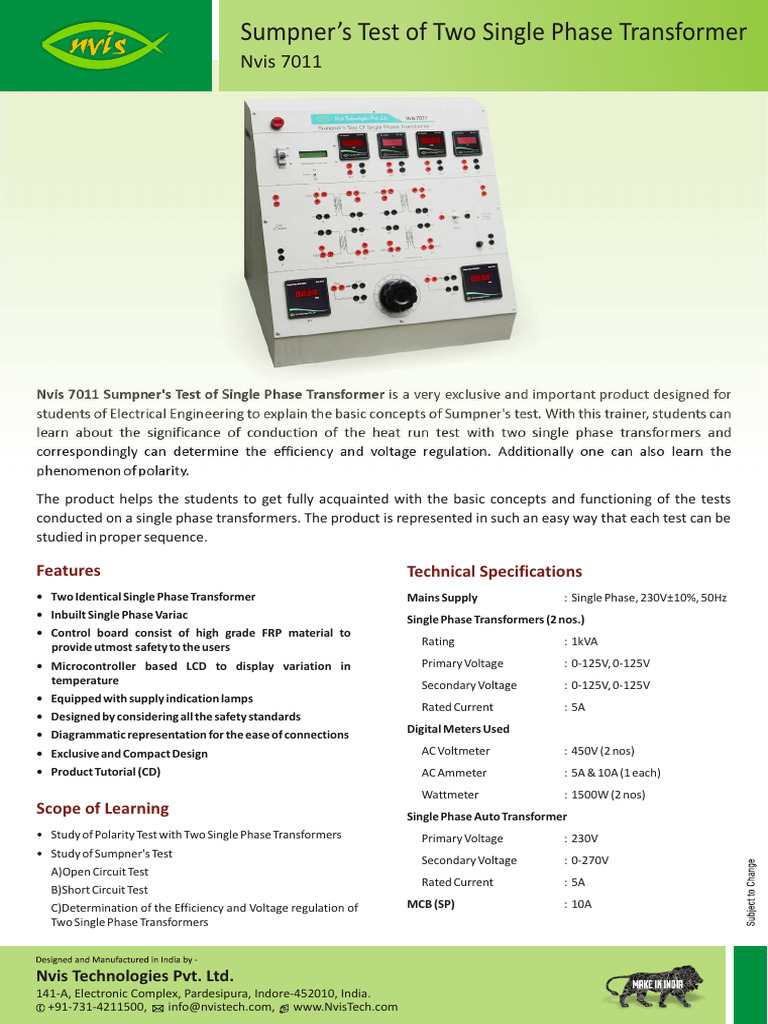 Sumpner's Test of Two Single Phase Transformer Nvis 7011 | PDF ...