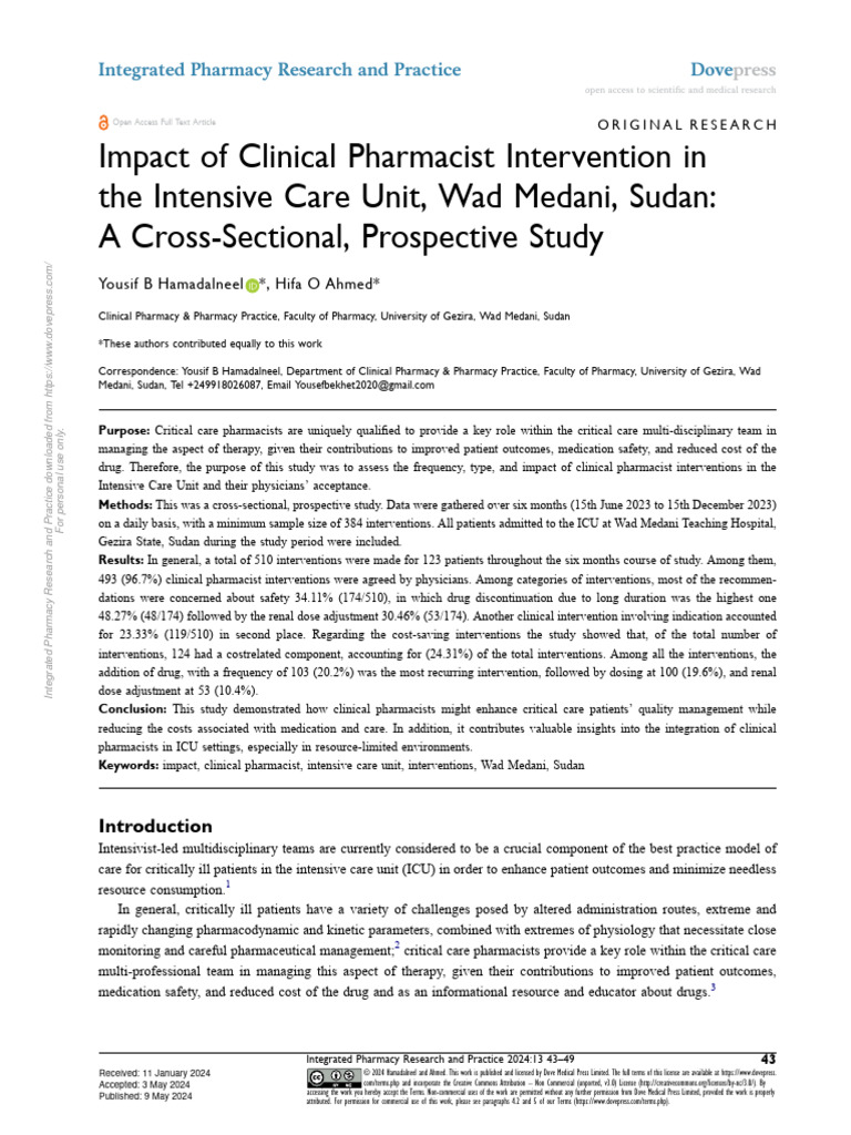 Impact of Clinical Pharmacist Intervention in The ICU | PDF | Pharmacy ...