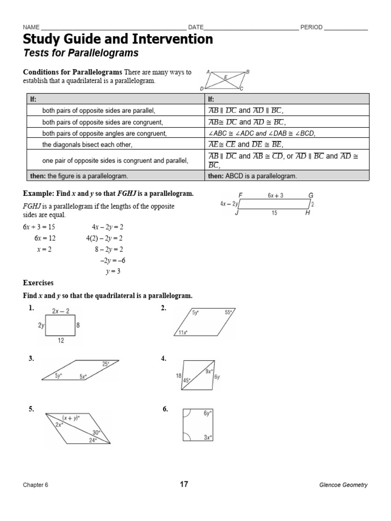 Study Guide and Intervention Tests For Parallelograms-1 | PDF ...