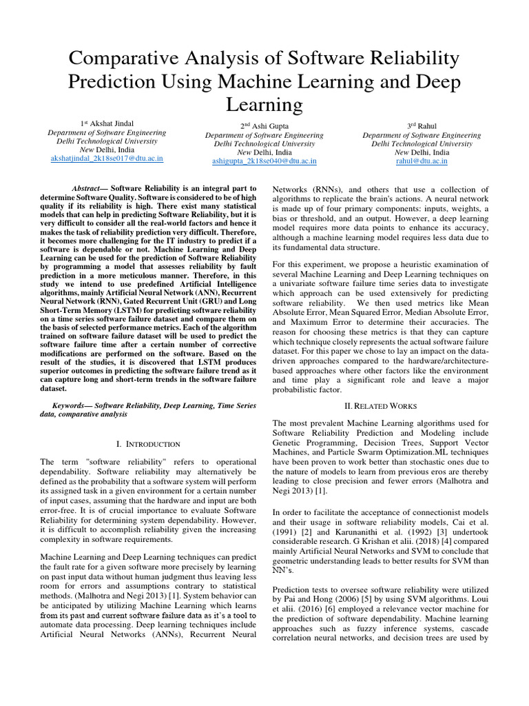 Comparative Analysis Of Software Reliability Prediction Using Machine