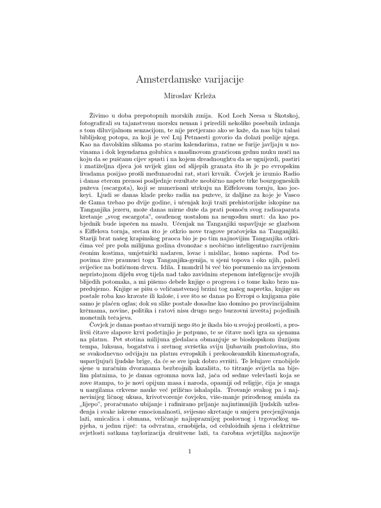 Miroslav Krleža - Amsterdamske Varijacije | PDF