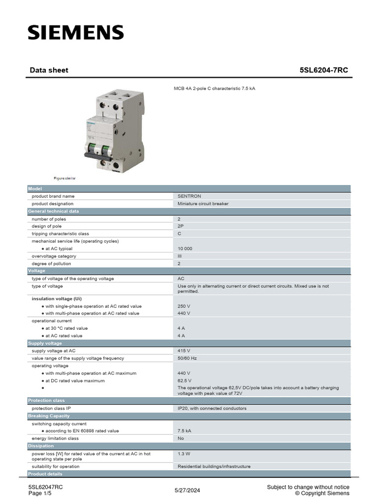 5SL62047RC Datasheet en | PDF | Alternating Current | Voltage