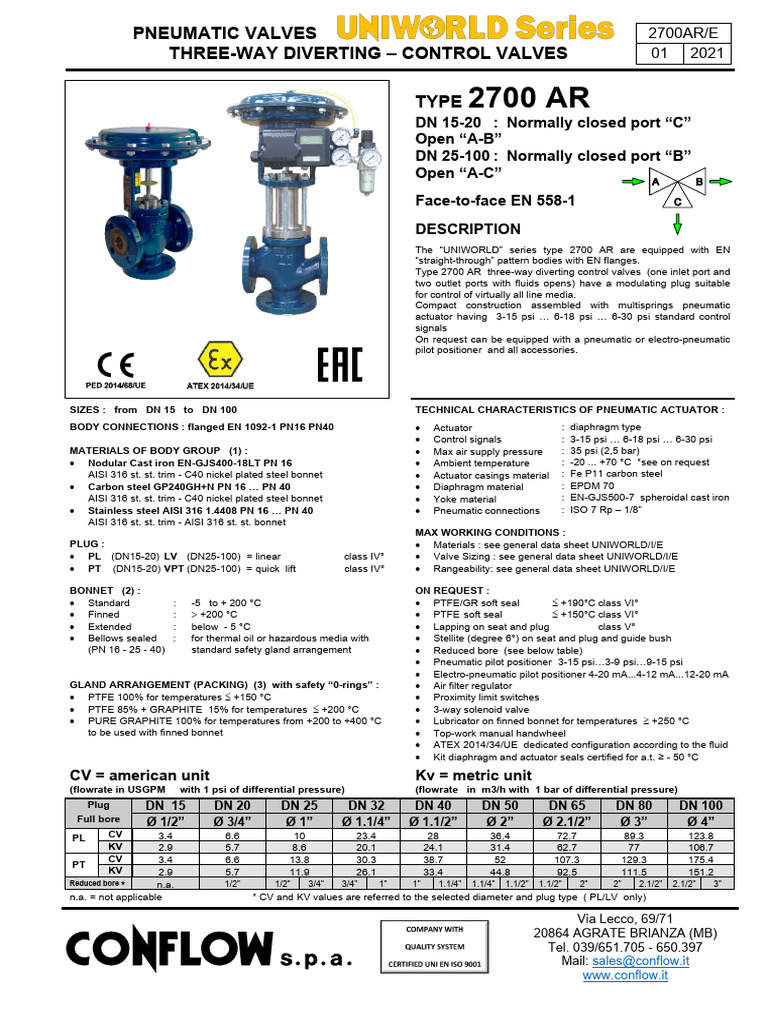 Three-Way Pneumatic Control Valves | PDF | Valve | Washer (Hardware)