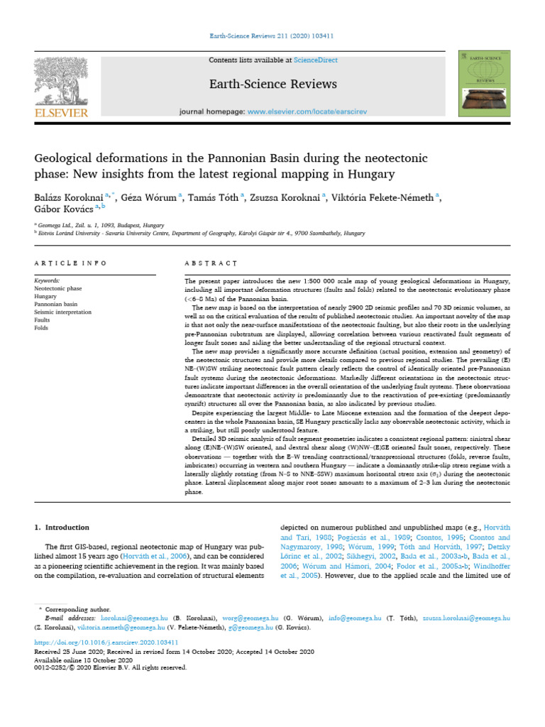 Koroknai Et Al 2020 ESR Neotectonic Map | PDF | Fault (Geology ...