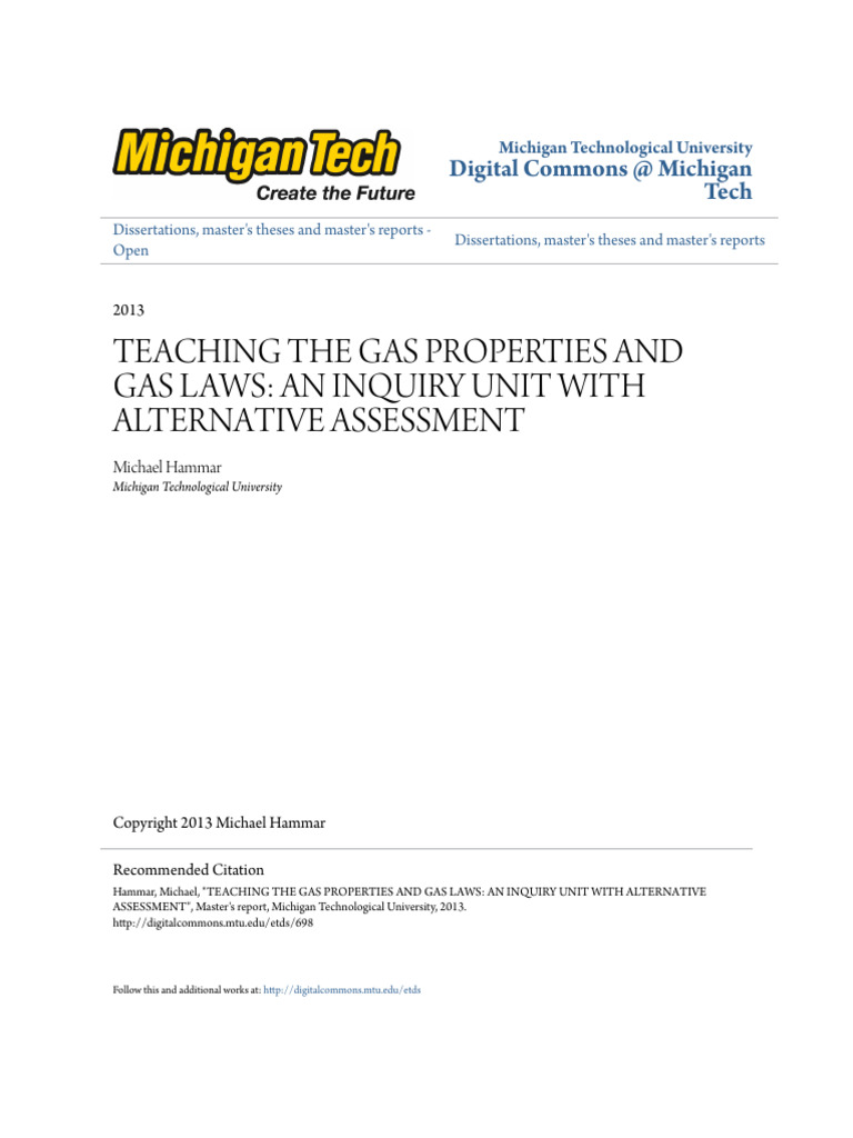 2013 Hammar. TEACHING THE GAS PROPERTIES AND GAS LAWS - AN INQUIRY UNIT ...