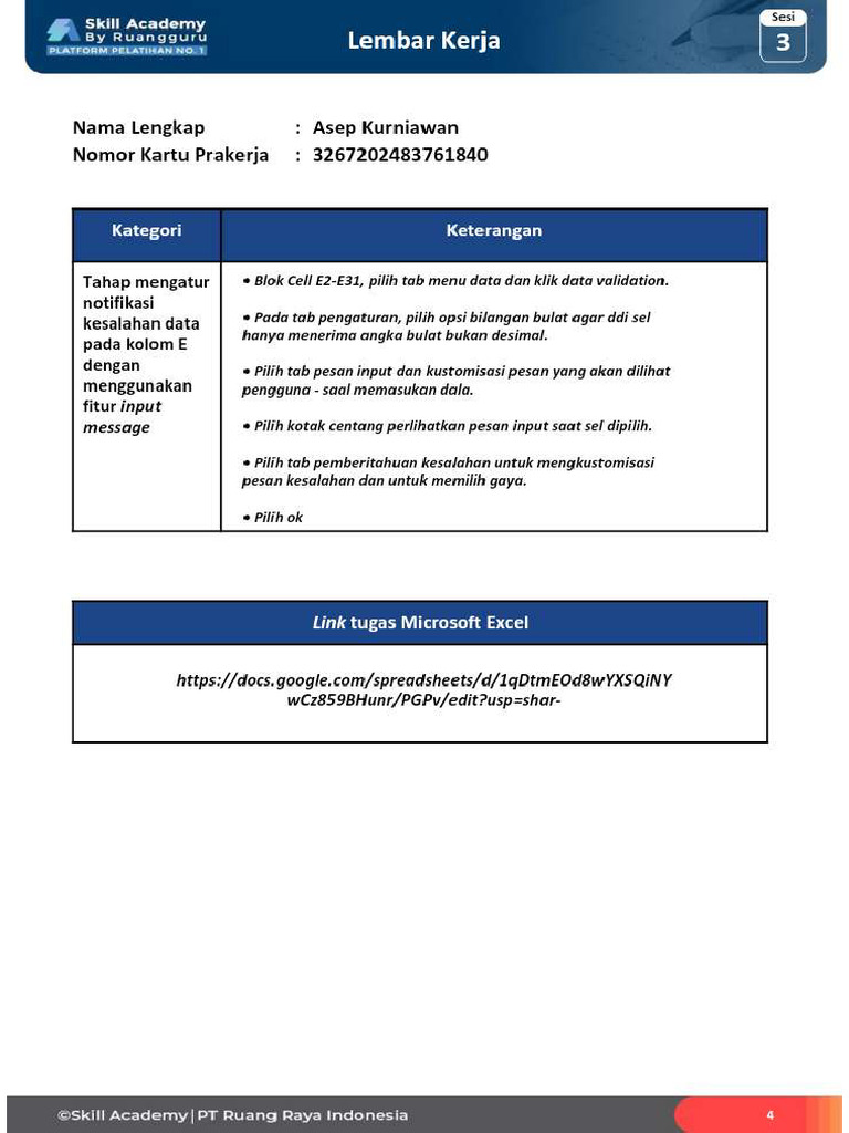 TPM 1 Menggunakan Formula Sederhana Excel - (Asep Kurniawan) | PDF