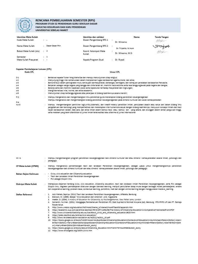 RPS Dasar Dasar PKN | PDF | Seni