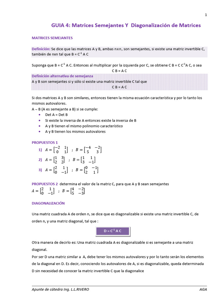 GUIA 4 de LLR | PDF | Valores propios y vectores propios | Matriz (Matemáticas)