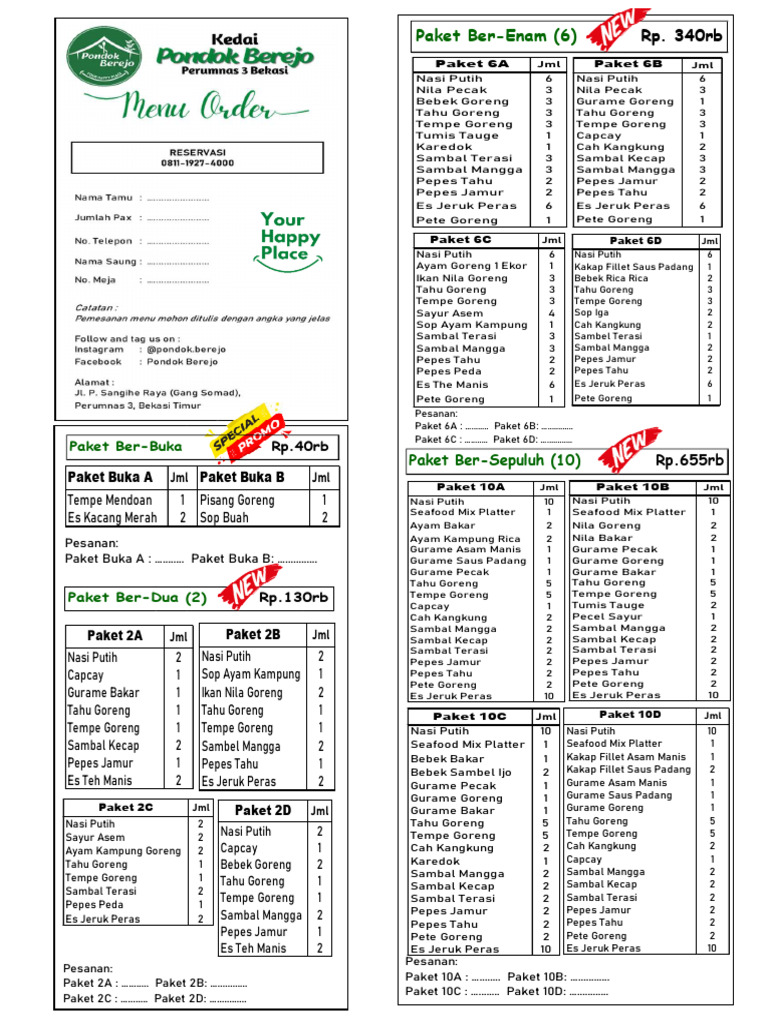Menu Paket Makanan Pondok Berejo | PDF