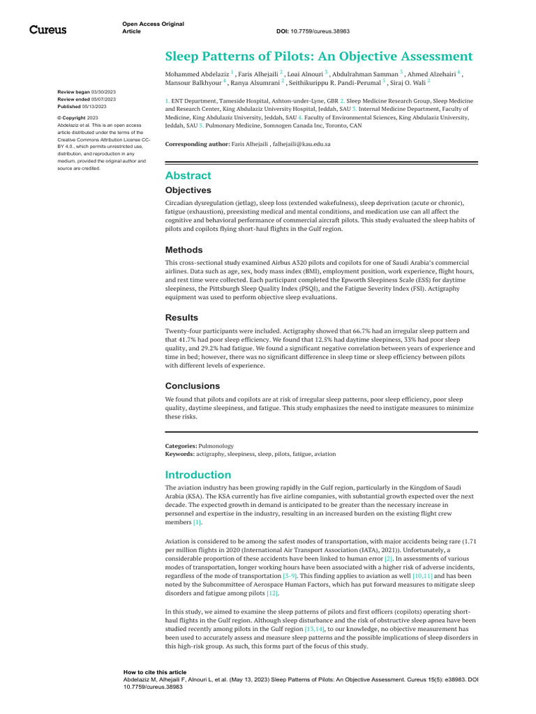 Sleep Patterns of Pilots | PDF | Sleep | Animal Physiology